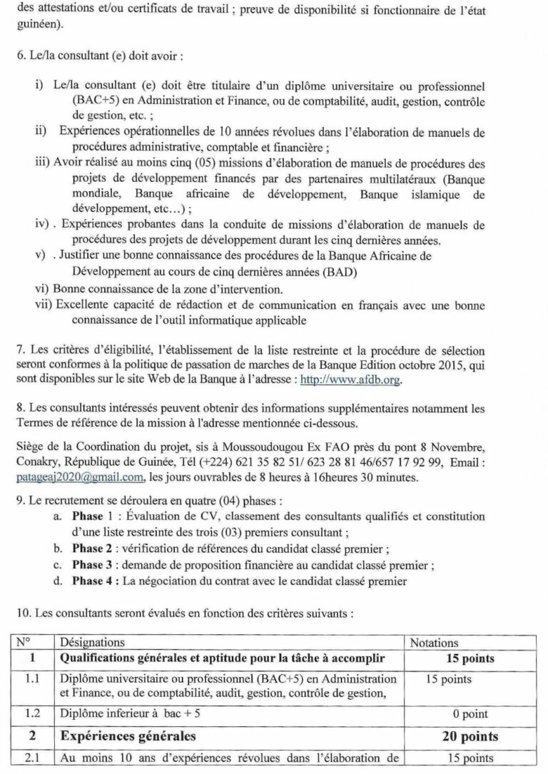 Elaboration du Manuel de Procédure Administrative Financière et ...
